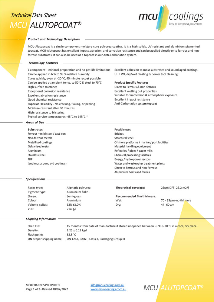 MCU-Alutopcoat from Swart & Sons